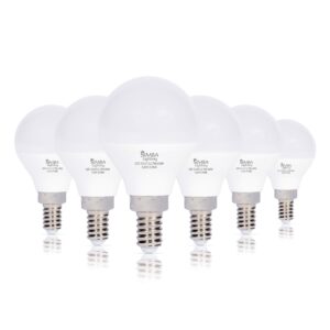 simba lighting led candelabra e12 base g14 small globe 7w 60w replacement light bulb (6 pack) for ceiling fan, chandelier, vanity, round a15 frosted white cover, non-dimmable, 2700k warm white