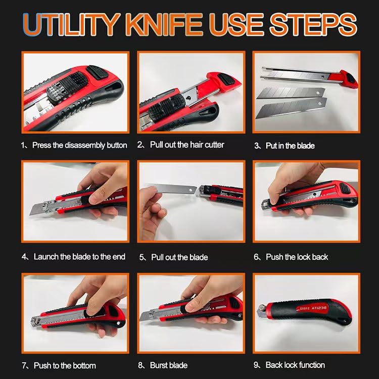 Utility Knife - Retractable Box Cutter Utility Knife for Cartons,Cardboard and Boxes, 5pcs Sharp Rust Proof Razor Snap Off Blades Set,Smooth Mechanism, Perfect for Office and Home Use