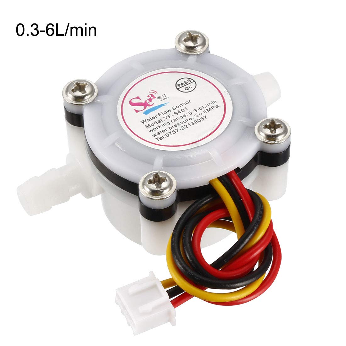 uxcell 1/4in Hall Effect Liquid Water Flow Sensor Switch Flowmeter Counter Meter DC5V 0.3-6L/min White YF-S401