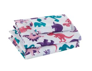 luxury home collection 3 piece twin size sheet set girls/teens dinosaurs pink purple white turquoise