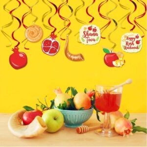 Yaaaaasss! 30PCS Jewish New Year Hanging Swirl Decorations Rosh Hashanah Greeting Shana Tova Hanging Decor Double-Sided Shofar Honey Apple Pomegranate Bread Jewish Holiest Day Celebration Supplies