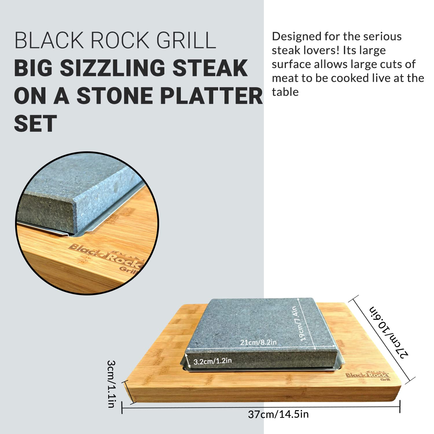 Black Rock Grill Big Sizzle Steak Platter - Premium Large Steak Stone Set for Serious Steak Lovers.