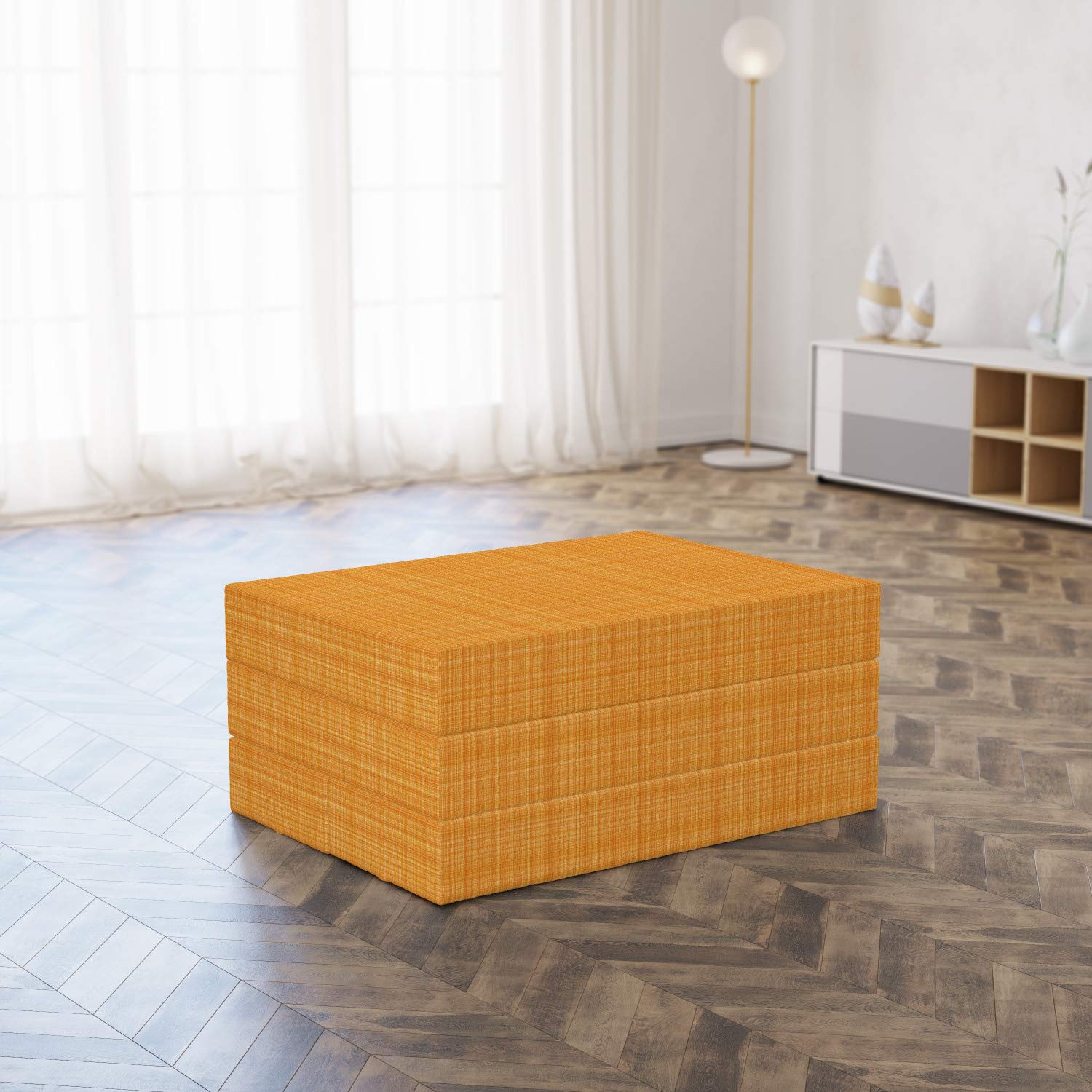 Ambesonne Orange Foldable Mattress, Striped Abstract Texture, 74.8" X 35.4", Orange