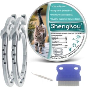 flea and tick collar for cats - offers 12-month protection, crafted with premium plant oils, waterproof, natural, safe for kittens, includes free comb and tweezers, 13.8 in (2 packs)