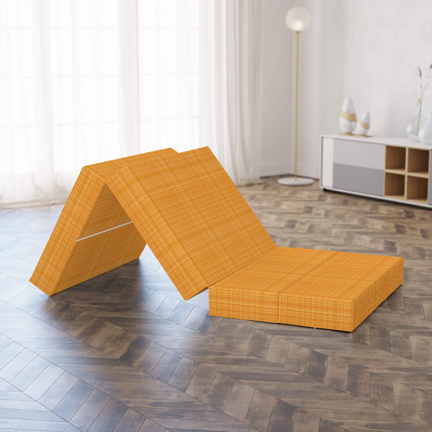 Ambesonne Orange Foldable Mattress, Striped Abstract Texture, 74.8" X 35.4", Orange