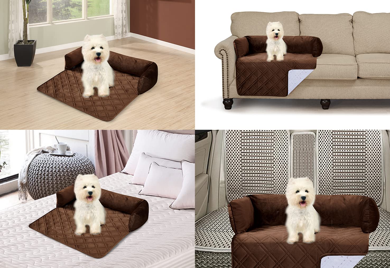 Brilliant Sunshine Premium Chocolate Silky Velvet Pet Sofa Bed, Slip Resistant, Waterproof, Washable Couch Protector with Removable Bolster Cushions, Furniture Covers for Dogs, X-Large, Chocolate