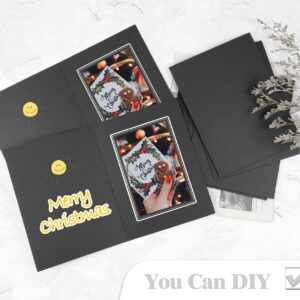 Golden State Art, Pack of 25, 4x6 Photo Folders, Cardboard Picture Frame, Paper Photo Frame Cards, Greetings/Invitation Cards, Special Events: Graduation, Christmas, Wedding(Black with Silver Lining)