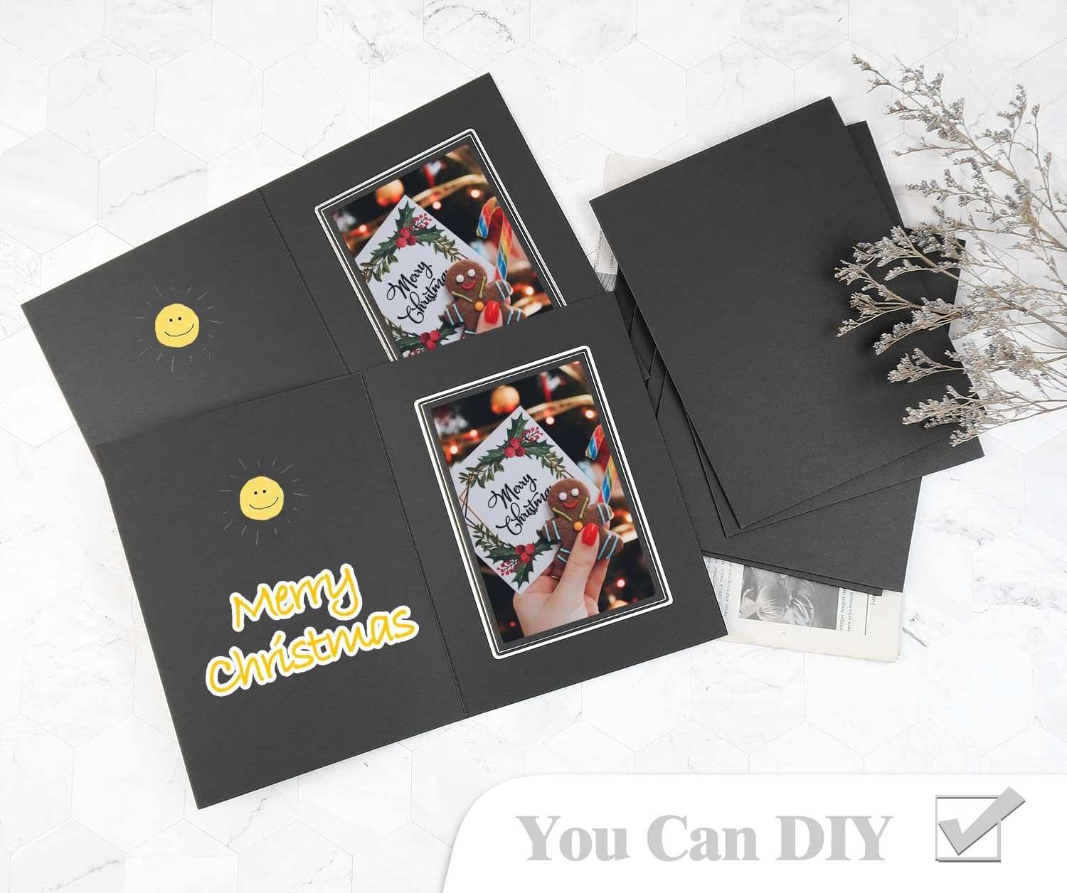 Golden State Art, Pack of 25, 4x6 Photo Folders, Cardboard Picture Frame, Paper Photo Frame Cards, Greetings/Invitation Cards, Special Events: Graduation, Christmas, Wedding(Black with Silver Lining)