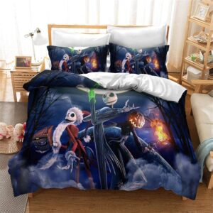 mhshm nightmare before christmas duvet cover set jack skellington printed pattern 3 pieces 1 duvet cover + 2 pillow shams-full