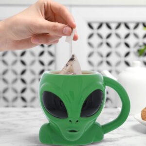 MUGNIV Novelty 3D Green Alien Mug - Cute Cute Coffee Mugs for Women and Men, Funny Coffee Mug Space Gift for Coffee Lovers, Cool Alien Head Fun Glassware Ceramic Mug for Hot and Cold Drinks - 17 Oz