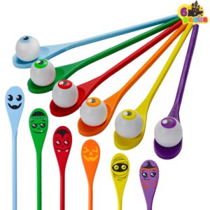 joyin halloween egg and spoon race game set; 6 eyeballs and spoons with assorted colors for kids and adults halloween outdoor fun games, party favor supplies, classroom activities