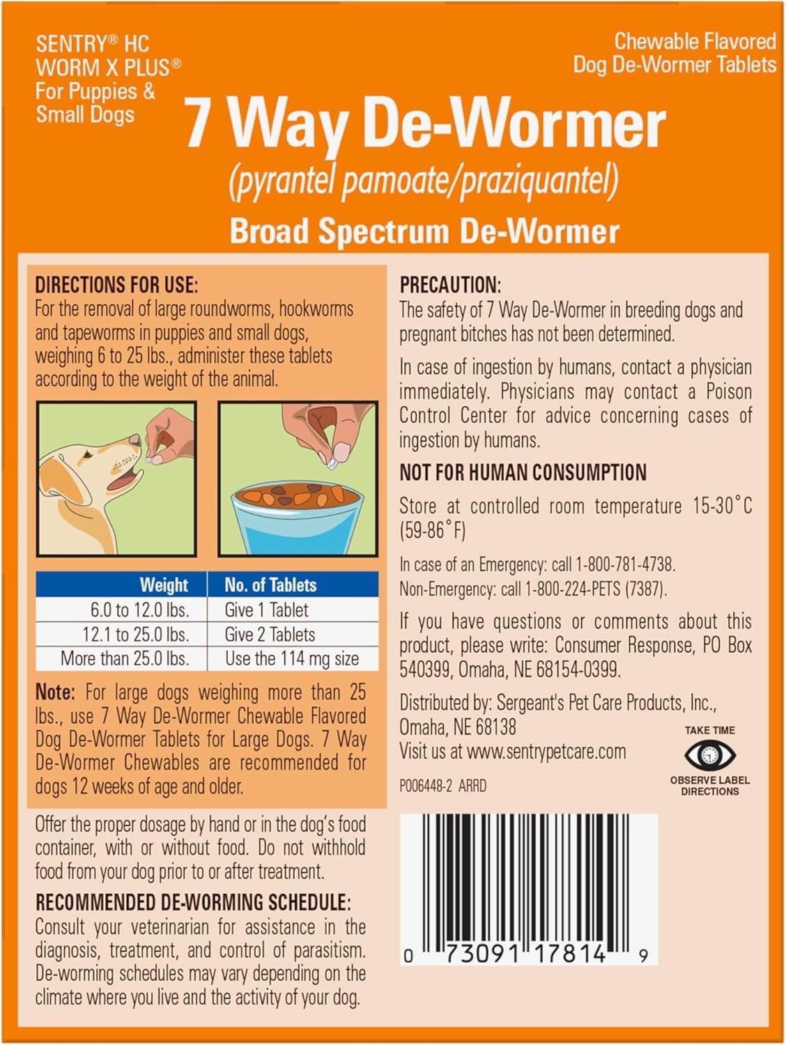 Sentry Worm X Plus 7 Way DeWormer Small Dogs (6 Count), Pack of 3