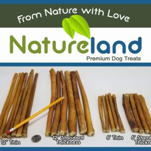 Natureland 12" Bully Sticks Thin - All-Natural, Free-Range, Grass-Fed, 100% Beef Dog Chews (12" Bully Sticks Thin - 20 Pack)