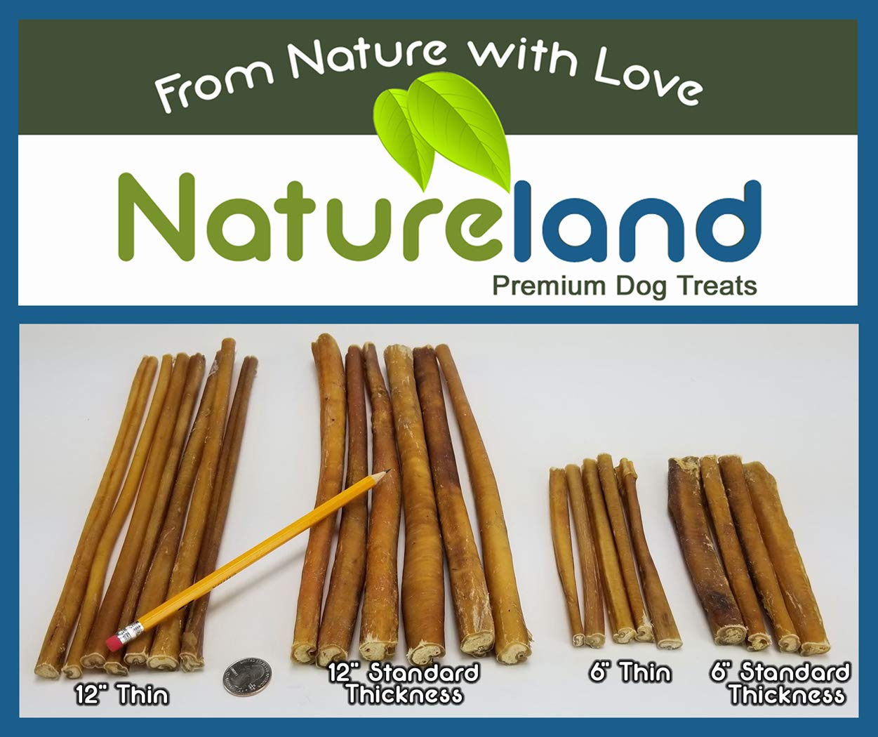 Natureland 12" Bully Sticks Thin - All-Natural, Free-Range, Grass-Fed, 100% Beef Dog Chews (12" Bully Sticks Thin - 20 Pack)