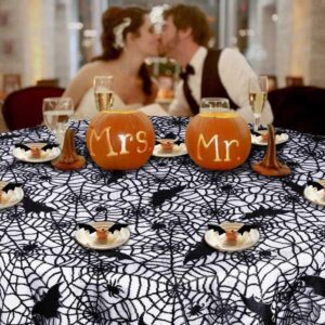 Rectangular Halloween Tablecloth, Halloween Bat Spider Web Tablecloth Decor, Black Lace Tablecloth Bat Cobweb Table Cover for Halloween Party Décor Dinner Spooky Meals Decoration, 60" x 104"