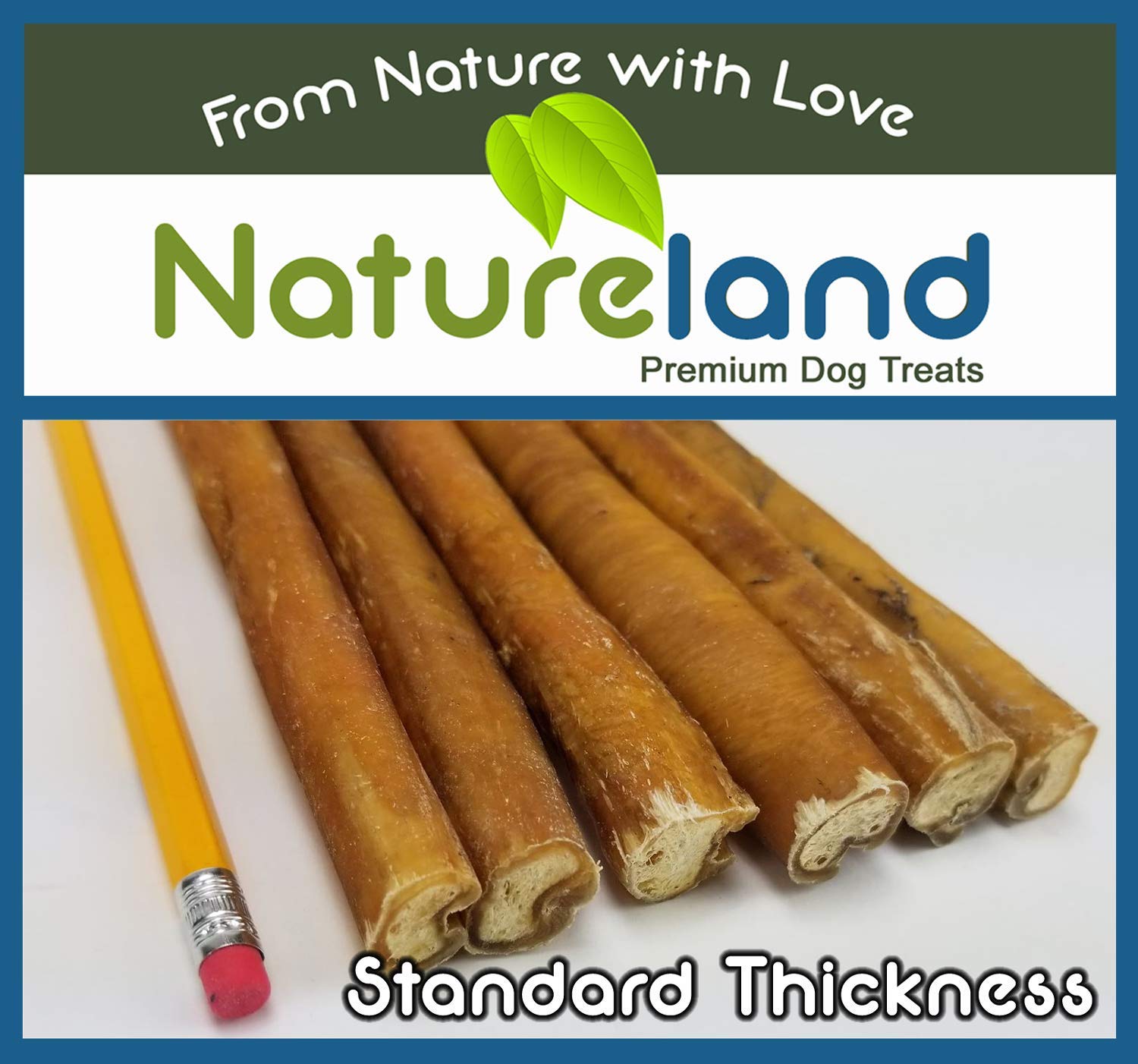 Natureland 12" Bully Sticks Standard Thickness (12" Standard Thickness - 10 Pack)