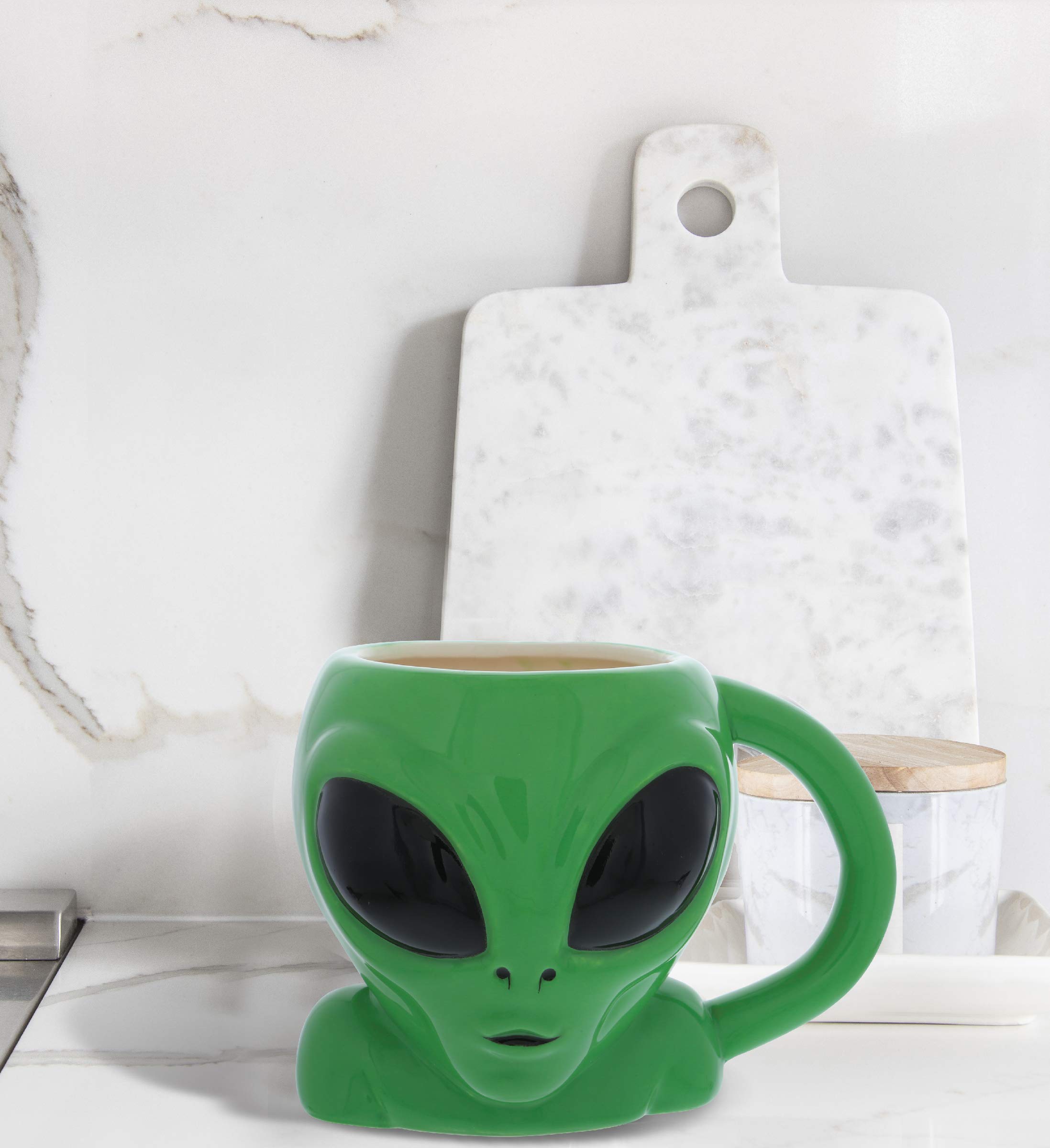 MUGNIV Novelty 3D Green Alien Mug - Cute Cute Coffee Mugs for Women and Men, Funny Coffee Mug Space Gift for Coffee Lovers, Cool Alien Head Fun Glassware Ceramic Mug for Hot and Cold Drinks - 17 Oz