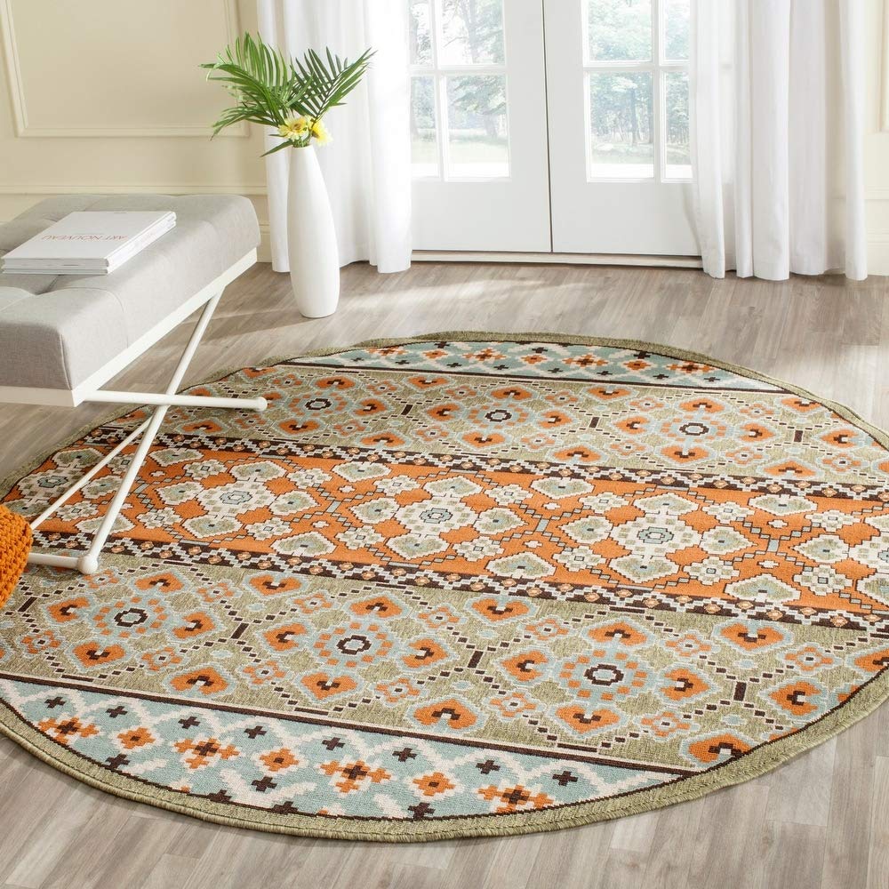 SAFAVIEH Veranda Collection Area Rug - 9' x 12', Green & Terracotta, Boho Design, Non-Shedding & Easy Care, Indoor/Outdoor & Washable-Ideal for Patio, Backyard, Mudroom (VER093-0742)