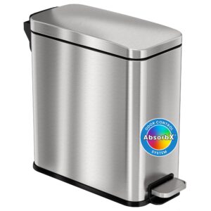 itouchless 3 gallon softstep bathroom trash can with lid and odor filter, removable inner bucket, stainless steel small wastebasket slim garbage bin for home office bedroom living room