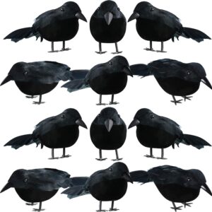 12 pieces halloween black feathered crows black birds props decor realistic looking halloween birds decoration for outdoor indoor party