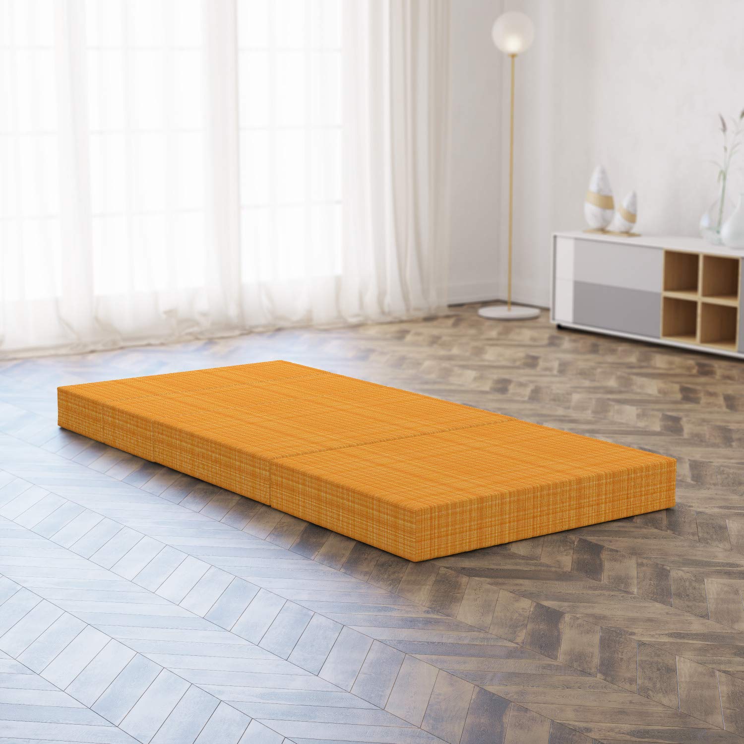 Ambesonne Orange Foldable Mattress, Striped Abstract Texture, 74.8" X 35.4", Orange