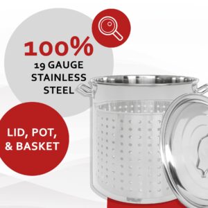 CONCORD Stainless Steel Stock Pot w/Steamer Basket. Cookware great for boiling and steaming (24 Quart)