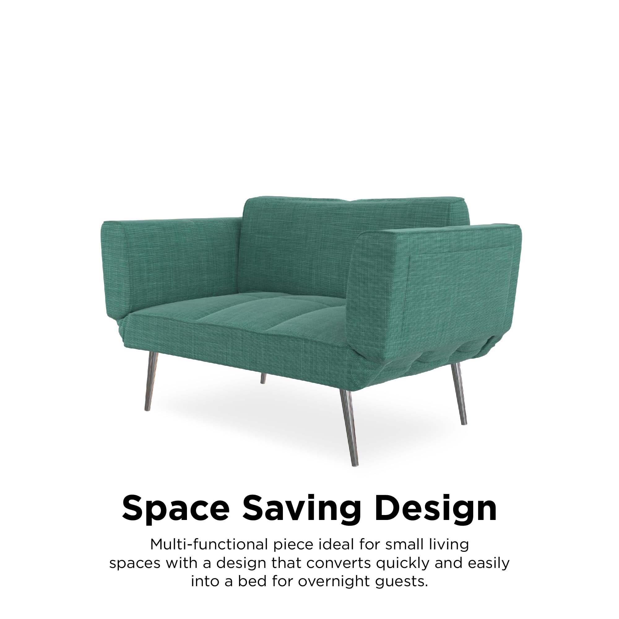 Novogratz Leyla Loveseat with Magazine Storage, Adjustable Sofa Bed Armrests to Convert into a Couch Sleeper, Teal Futon