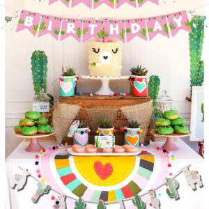 Llama Cactus Happy Birthday Banner Garland Decoration Set of 2 for Baby Shower Cino De Mayo Mexican Fiesta Centerpieces Party Graduation Supplies Hawaii Kids Llama Cactus Themed Party