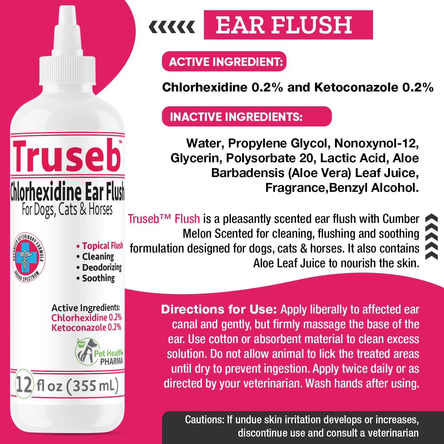 All Natural Ear Flush for Dogs & Cats, Ketoconazole & Chlorhexidine Ear Flush and Vet-Strength Ear wash with a Light Scent (USA) (Ketoconazole & Chlorhexidine Ear Flush, 12 oz)