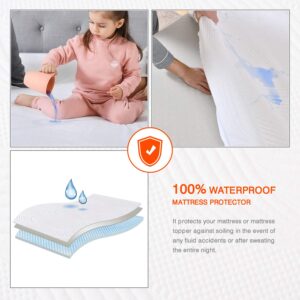 Sweetnight Mattress Topper Queen Size with Waterproof Mattress Protector, 2 Inch Cooling Egg Crate Gel Memory Foam Topper Ultra Plush, Plus 4 Bed Sheet Holder Straps, Queen Size, White (SN-T001-2-Q)