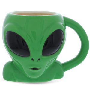 MUGNIV Novelty 3D Green Alien Mug - Cute Cute Coffee Mugs for Women and Men, Funny Coffee Mug Space Gift for Coffee Lovers, Cool Alien Head Fun Glassware Ceramic Mug for Hot and Cold Drinks - 17 Oz