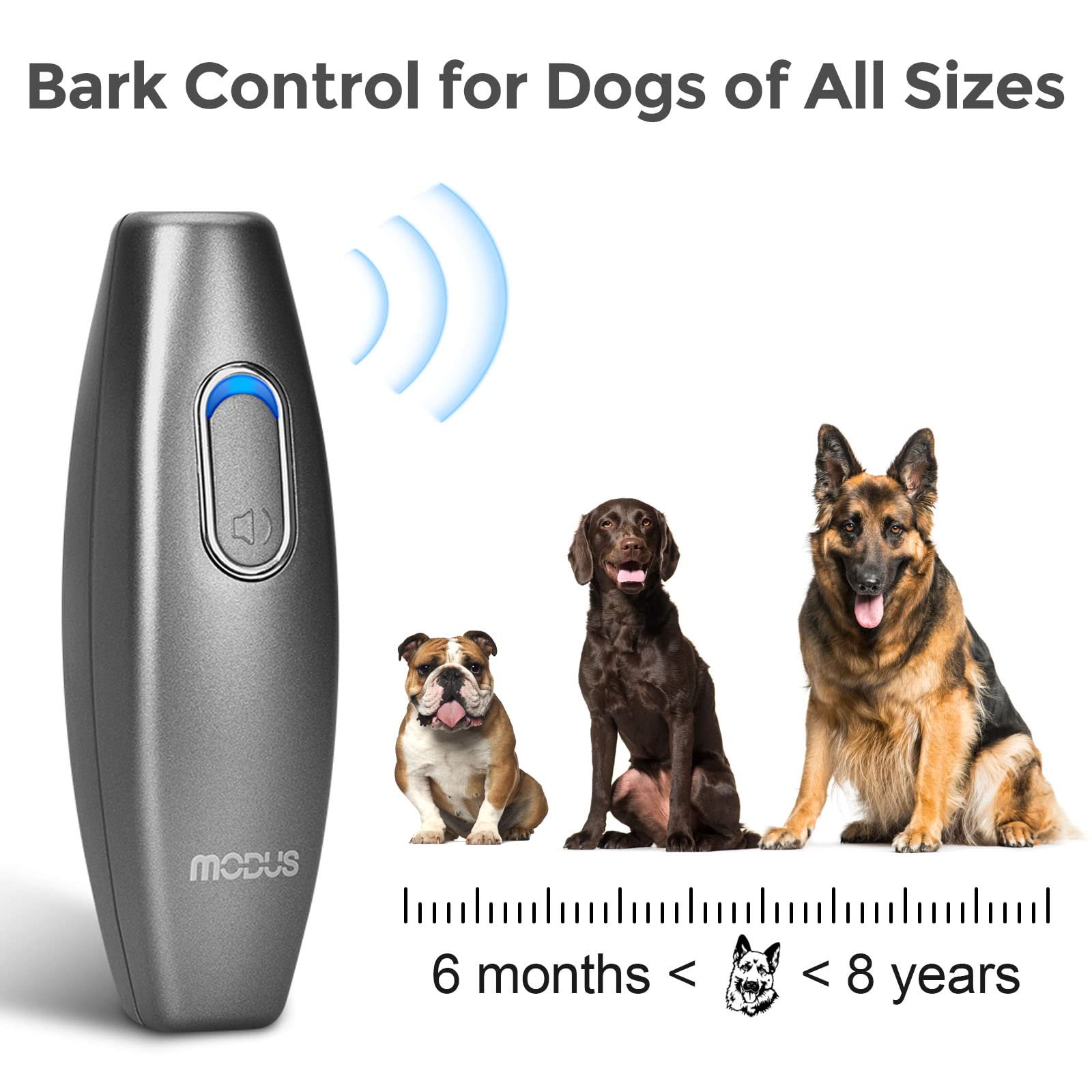 MODUS Bark Control Device - Anti Barking Device, 2-in-1 Dog Training Tool, 16.4 Ft Large Control Range, Safe to Use, Dog Silencer Dogs, Ultrasonic Dog Whistle Indoor&Outdoor