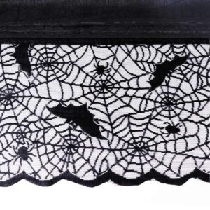 Rectangular Halloween Tablecloth, Halloween Bat Spider Web Tablecloth Decor, Black Lace Tablecloth Bat Cobweb Table Cover for Halloween Party Décor Dinner Spooky Meals Decoration, 60" x 104"