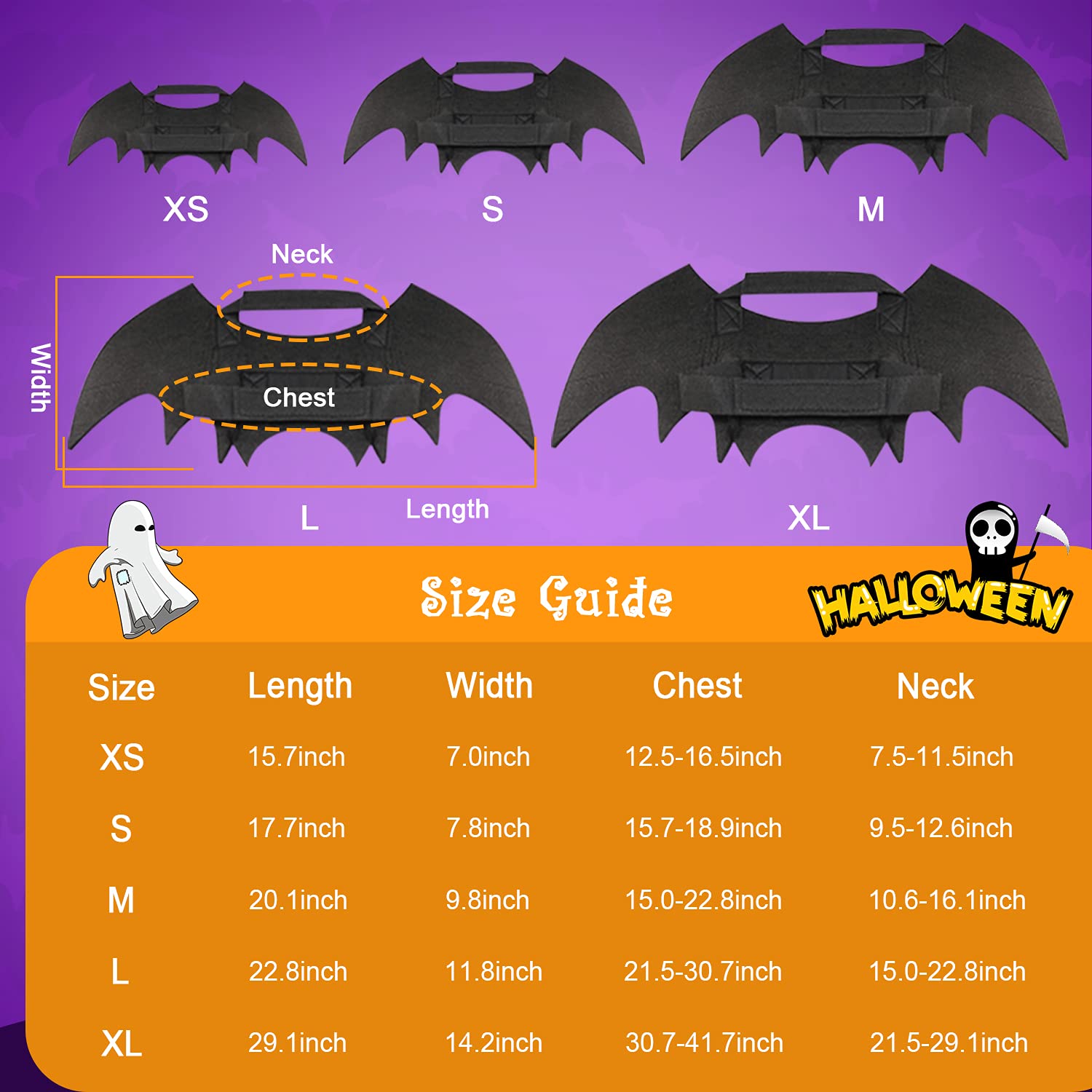 Rypet Dog Bat Costume - Halloween Pet Costume Bat Wings Cosplay Dog Costume Cat Costume for Party L