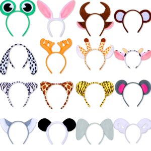 16 pieces animal headbands jungle safari party favors wild one birthday decorations photo booth props animal hair hoop for kids adults animal cosplay birthday theme party supply stage performance