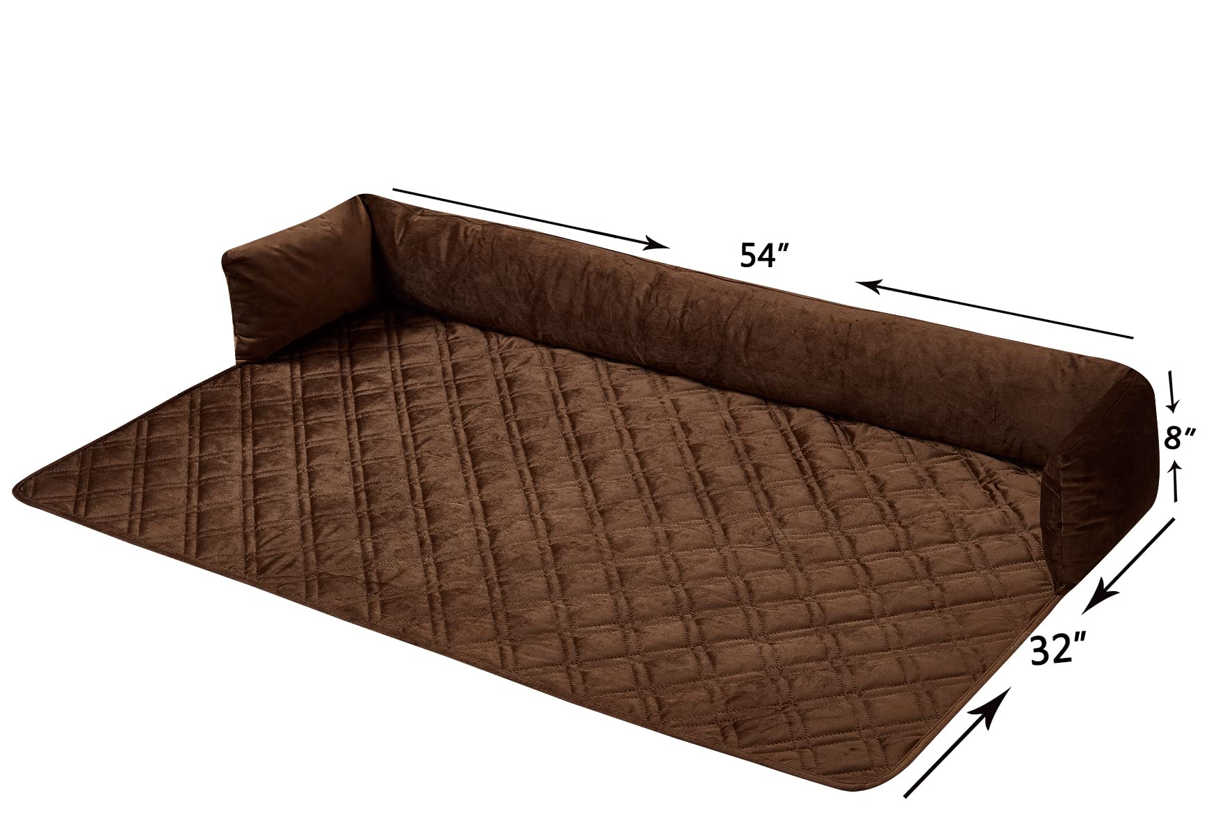 Brilliant Sunshine Premium Chocolate Silky Velvet Pet Sofa Bed, Slip Resistant, Waterproof, Washable Couch Protector with Removable Bolster Cushions, Furniture Covers for Dogs, X-Large, Chocolate