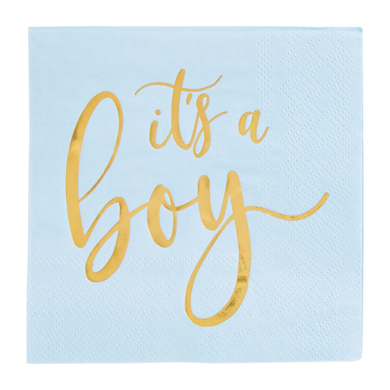 50 Pack Its a Boy Baby Shower Cocktail Napkins Party Supplies, Blue with Gold Foil Table Decorations (5 x.5 Inches)