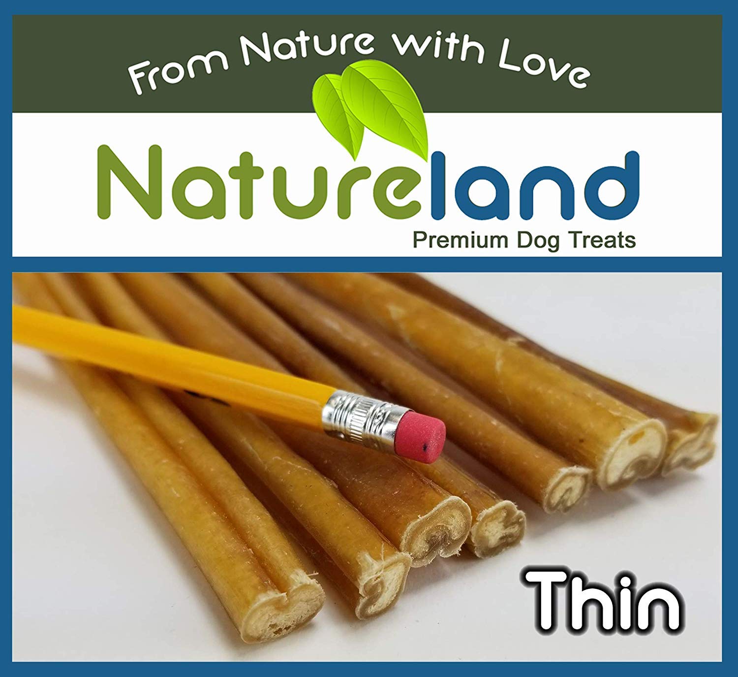 Natureland 12" Bully Sticks Thin - All-Natural, Free-Range, Grass-Fed, 100% Beef Dog Chews (12" Bully Sticks Thin - 20 Pack)