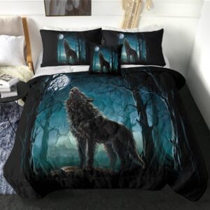 dream catcher by jojoesart wolf moon comforter set full size bedding with wolves 4 pieces galaxy wolf bed set for kids boys soft lunar eclipse bedspreads with 2 pillow shams 1 cushion cover (full)