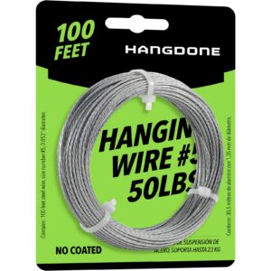 hangdone picture hanging wire #5 50lbs 100-feet, flexible steel wire 16 gauge for hang up frame/painting and mirror