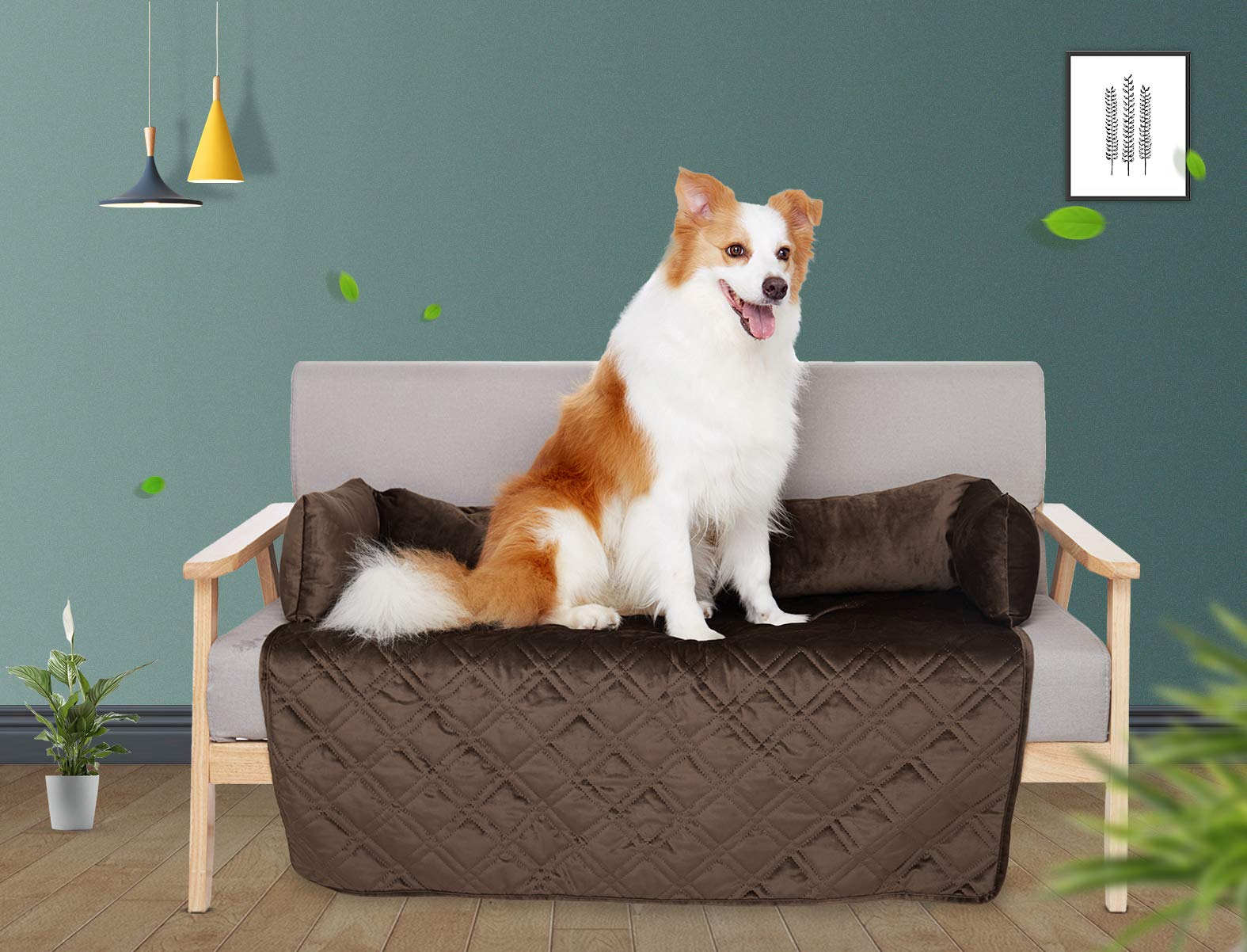 Brilliant Sunshine Premium Chocolate Silky Velvet Pet Sofa Bed, Slip Resistant, Waterproof, Washable Couch Protector with Removable Bolster Cushions, Furniture Covers for Dogs, X-Large, Chocolate