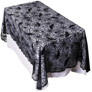 rectangular halloween tablecloth, halloween bat spider web tablecloth decor, black lace tablecloth bat cobweb table cover for halloween party décor dinner spooky meals decoration, 60" x 104"