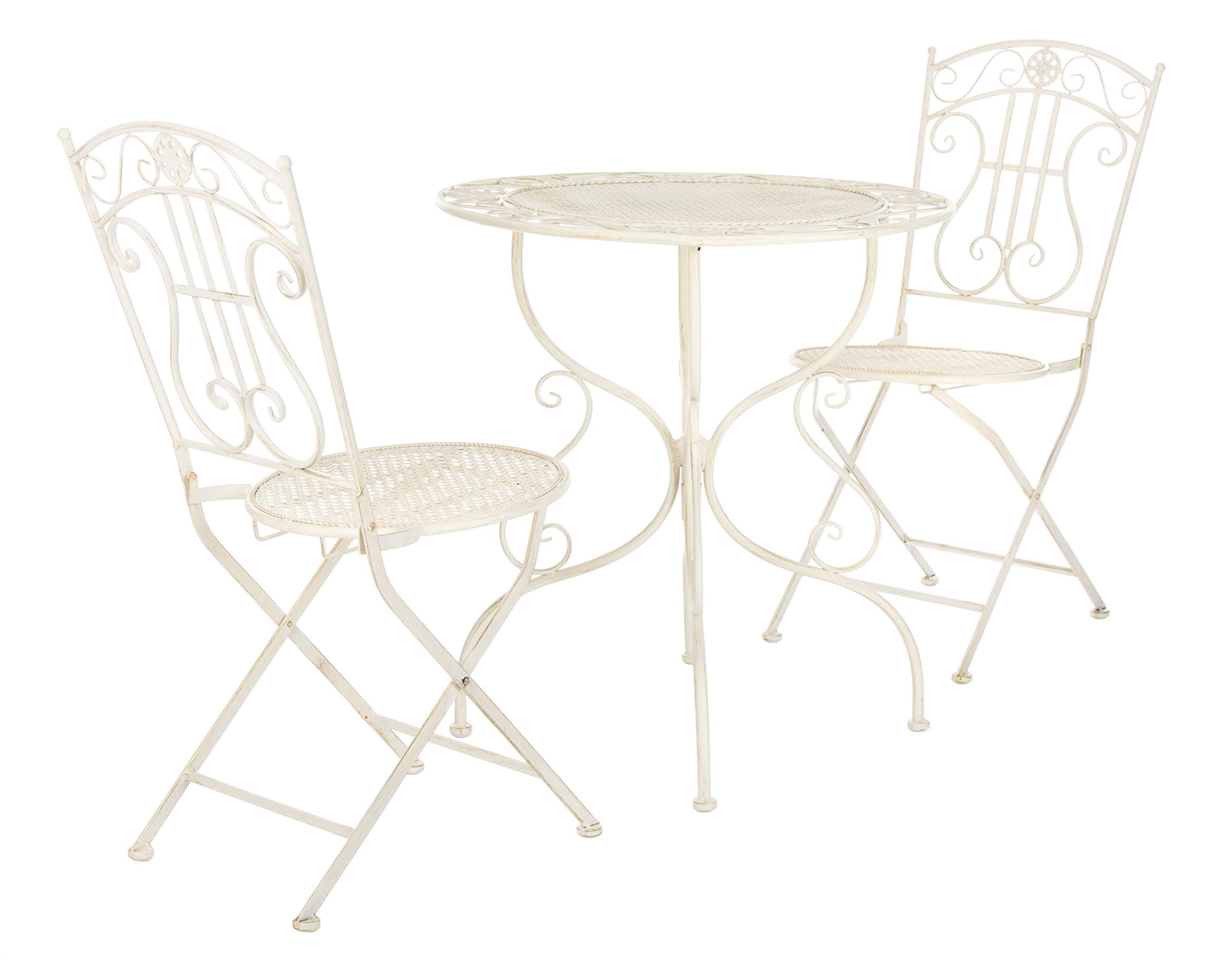 SAFAVIEH PAT5028A Outdoor Collection Semly Pearl White 3-Piece Bistro Set