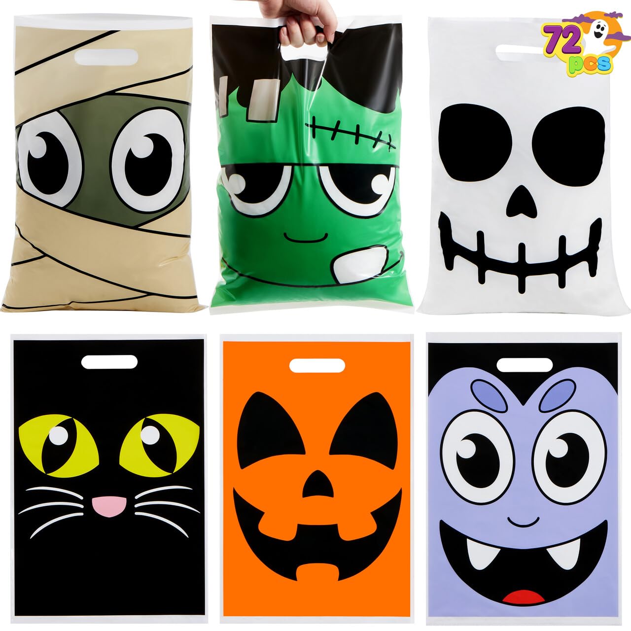 JOYIN 72 Pcs Halloween Goodie Bags for Trick-or-Treating, Halloween Snacks, Halloween Party Favors, Event Party Favor Supplies, Halloween Trick or Treat Bags, Classroom Goody Bags