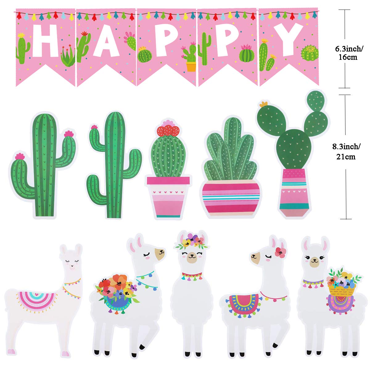 Llama Cactus Happy Birthday Banner Garland Decoration Set of 2 for Baby Shower Cino De Mayo Mexican Fiesta Centerpieces Party Graduation Supplies Hawaii Kids Llama Cactus Themed Party