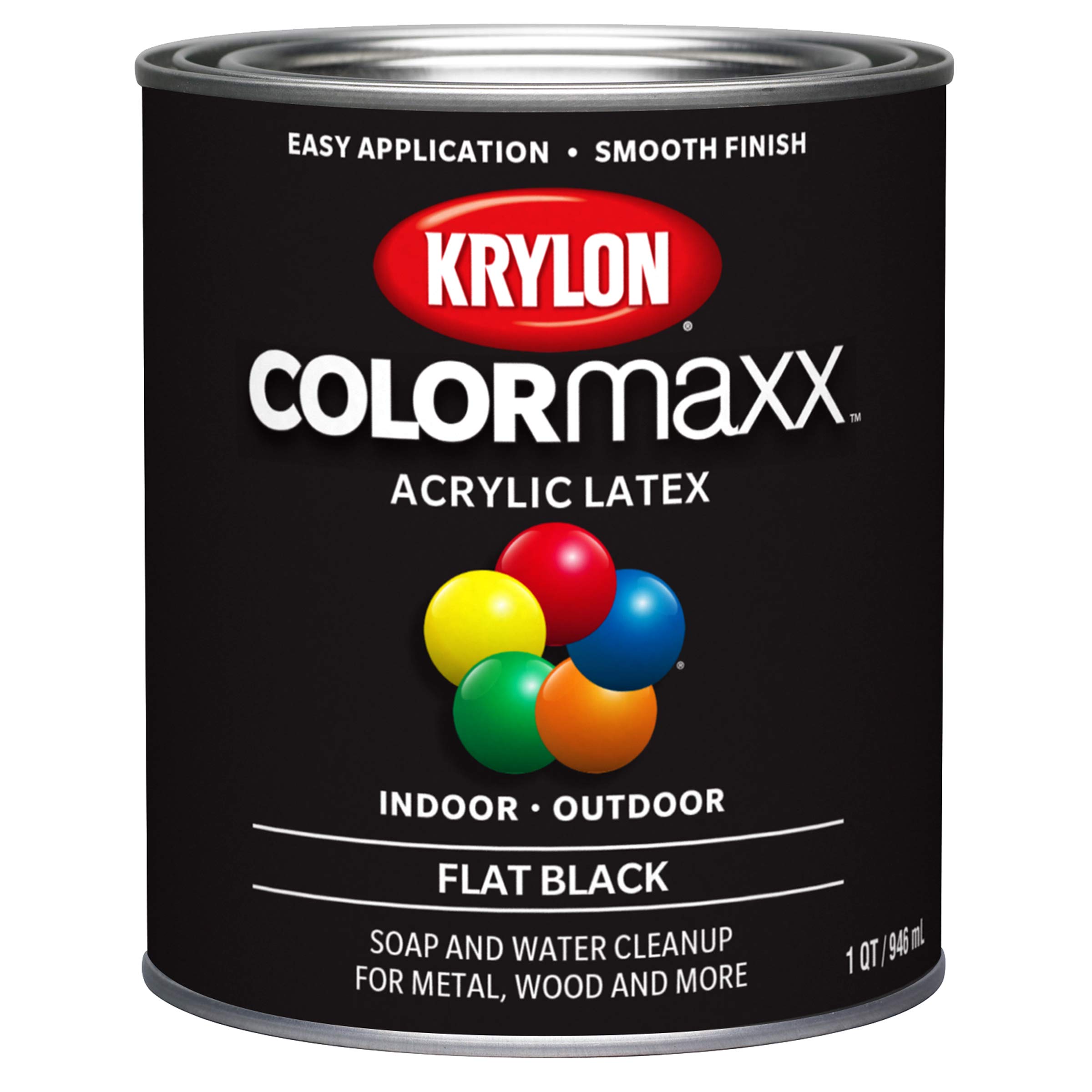 1 qt Krylon K05647007 Black COLORmaxx Paint & Primer, Flat