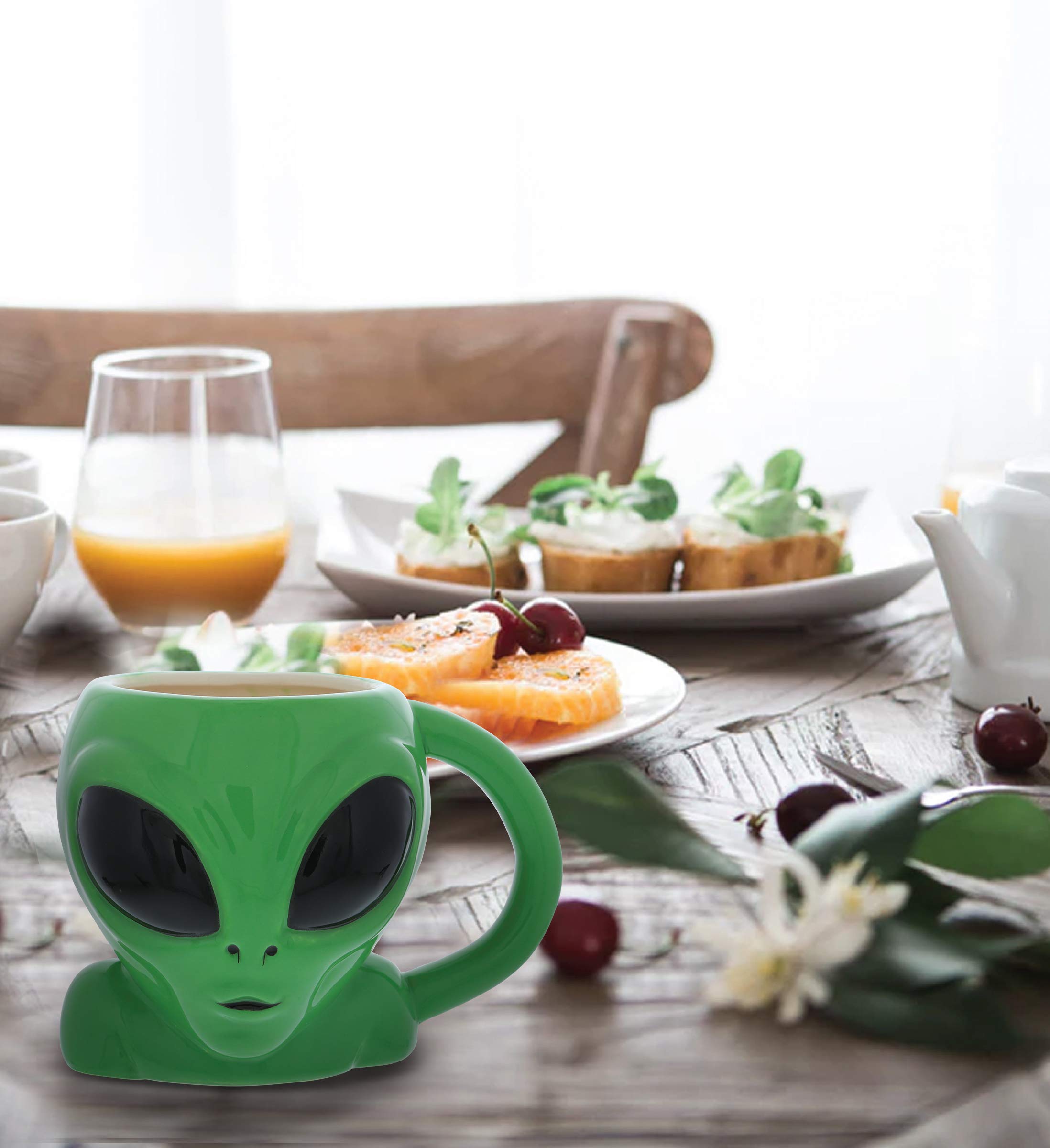 MUGNIV Novelty 3D Green Alien Mug - Cute Cute Coffee Mugs for Women and Men, Funny Coffee Mug Space Gift for Coffee Lovers, Cool Alien Head Fun Glassware Ceramic Mug for Hot and Cold Drinks - 17 Oz