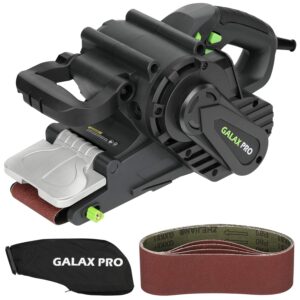 galax pro 8 amperes belt sander 120-380rpm with variable speed settings, 5 pieces sanding belts(3x21 inch) and dust bag for stock removal