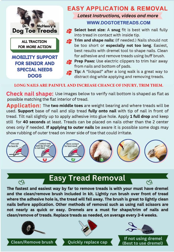 Dr. McHenry's Dog Toe Treads, Set of 24, Adhesive, Cleaning Brush, Increased Traction, Dog Mobility Support, X-Large Kit- Weight: 60-150 lbs. Net Weight 1.6 oz.