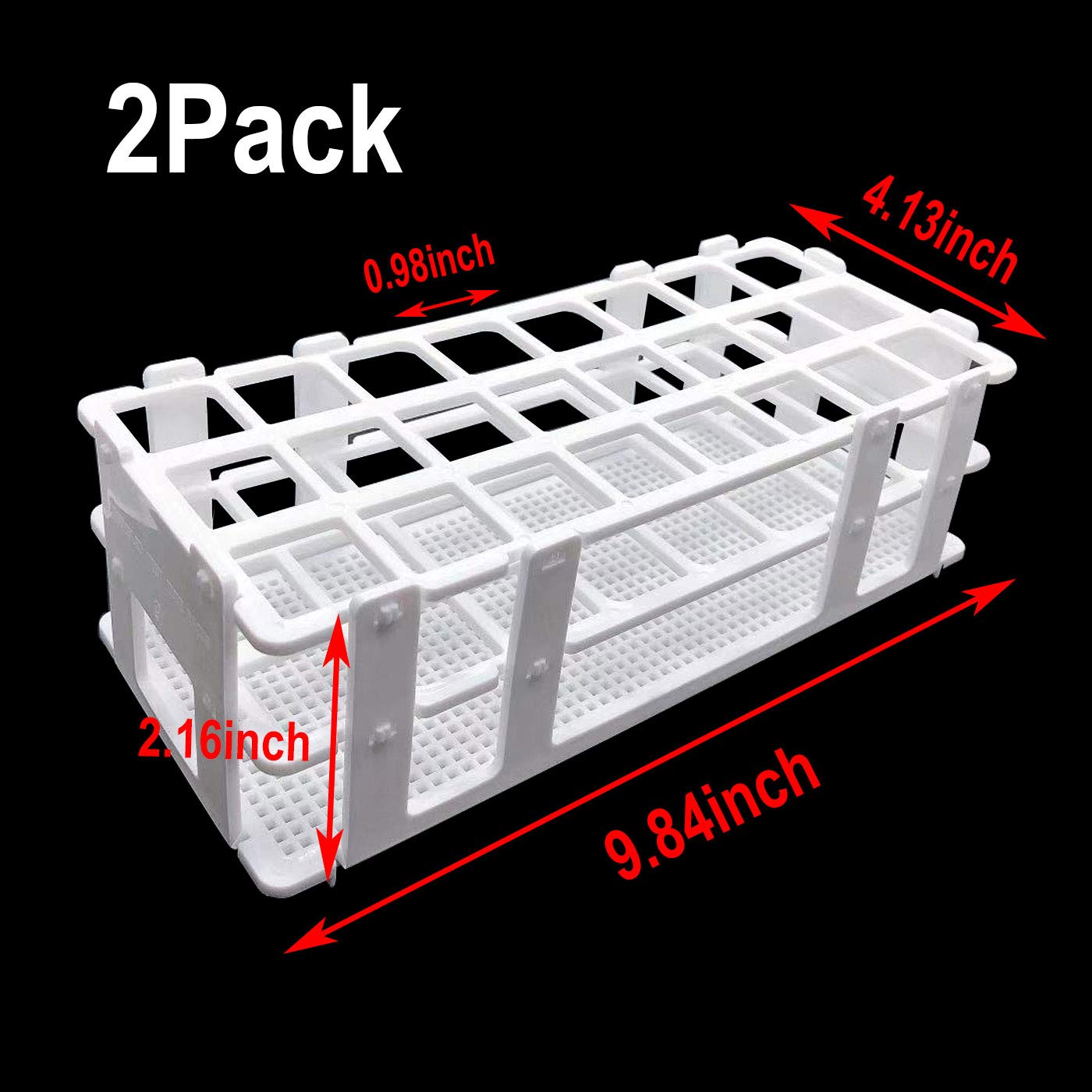 Luckkyme Plastic Test Tube Rack 2 Pack 24 Holes Lab Test Tube Rack Holder for 25mm and Below The Test Tubes, Detachable, White